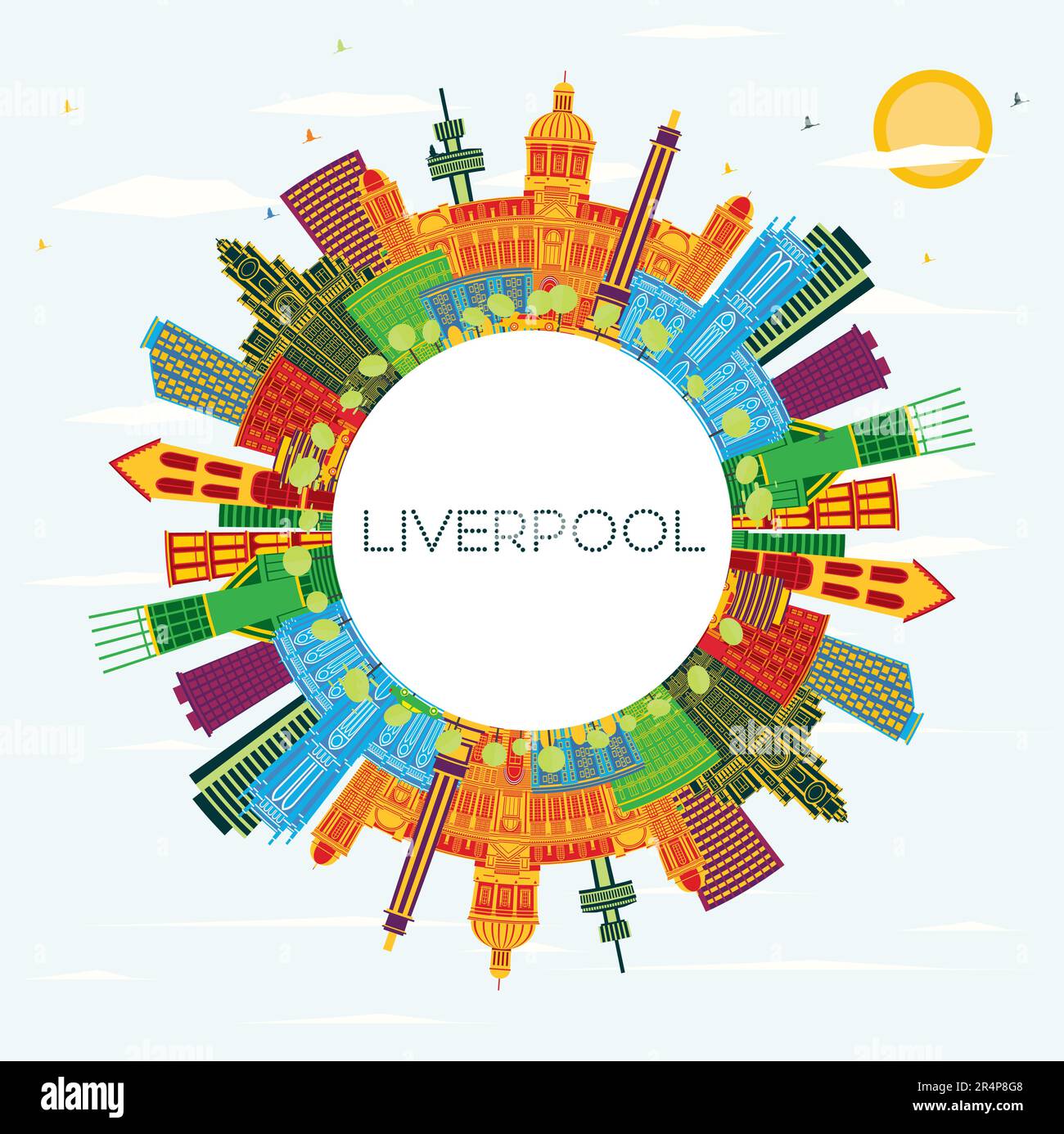 Liverpool Skyline with Color Buildings, Blue Sky and Copy Space. Vector ...