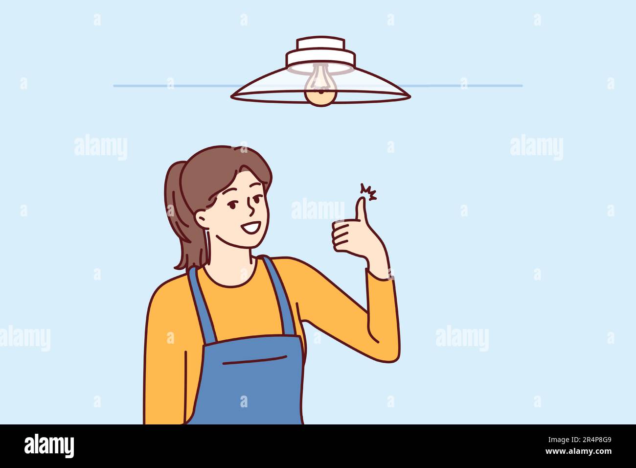 Woman electrician showing thumbs up after fixing chandelier or ...