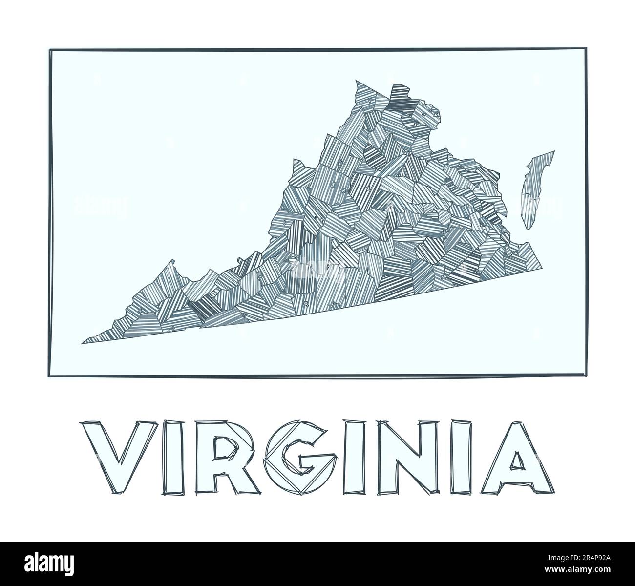 Sketch map of Virginia. Grayscale hand-drawn map of the US state ...