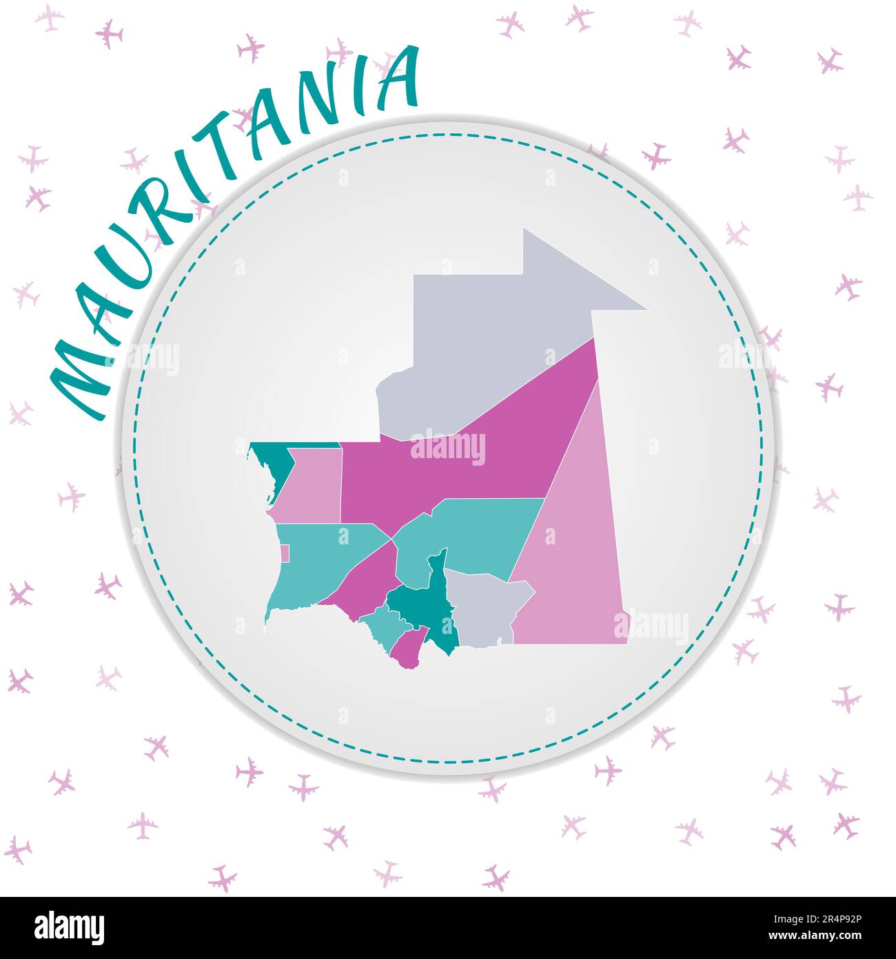 Mauritania map design. Map of the country with regions in emerald ...