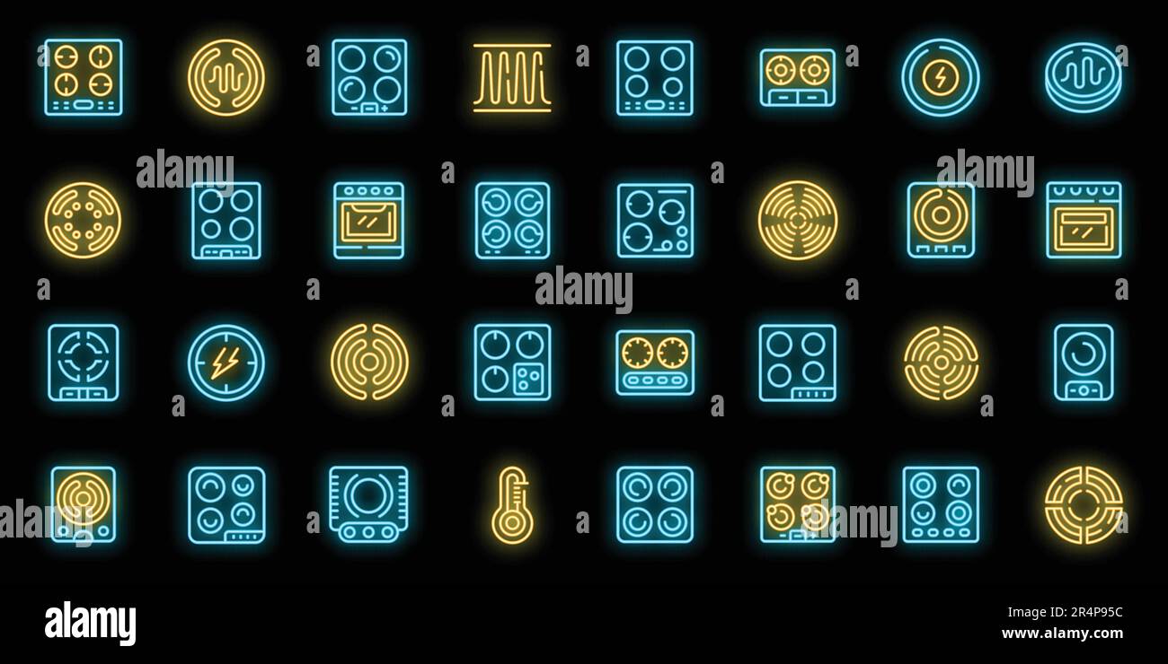 Induction cooker icons set outline vector. Cooking house. Food stove ...