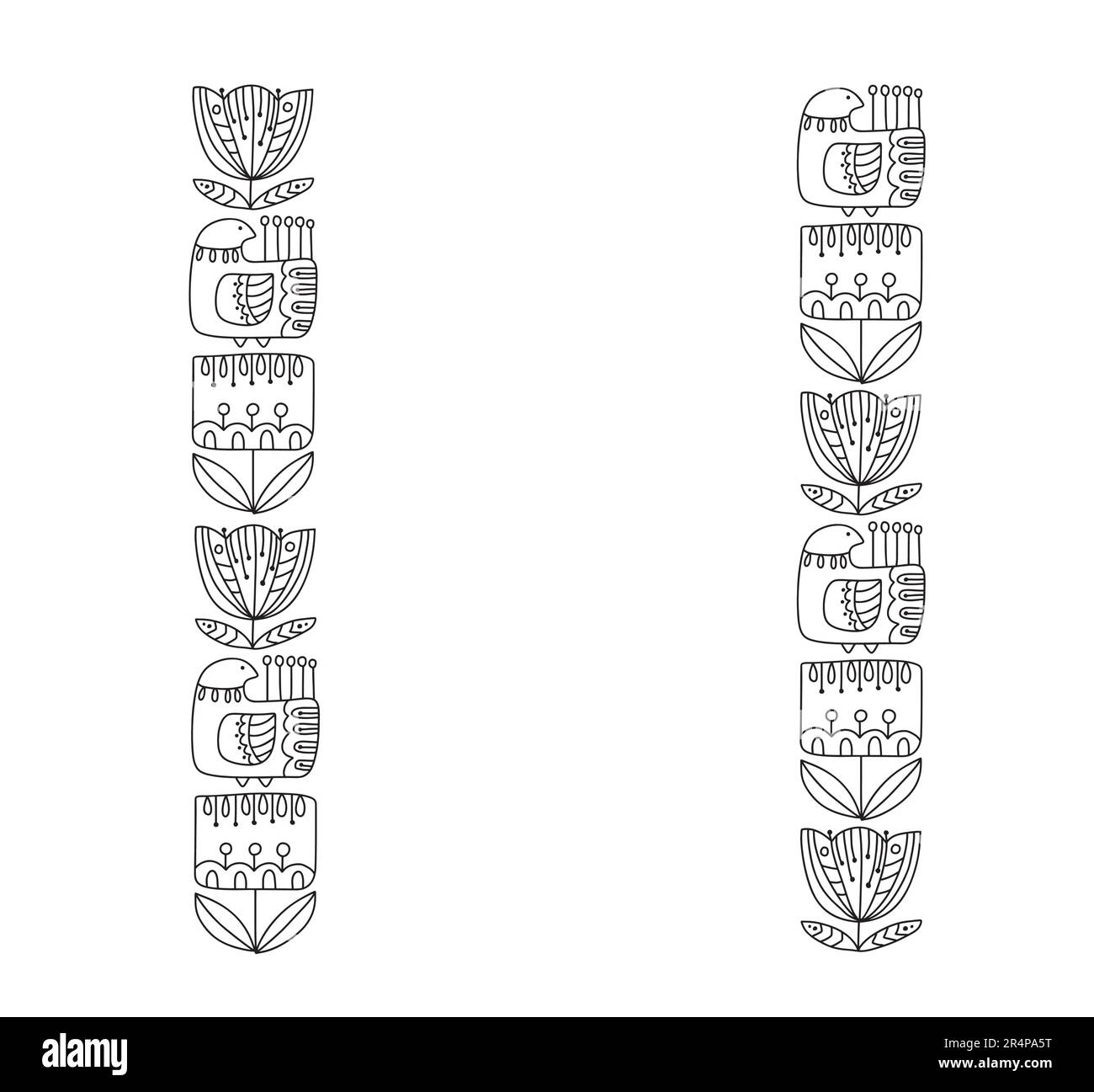 Scandi line frame monoline bird and flower modern abstract doodle boho ...