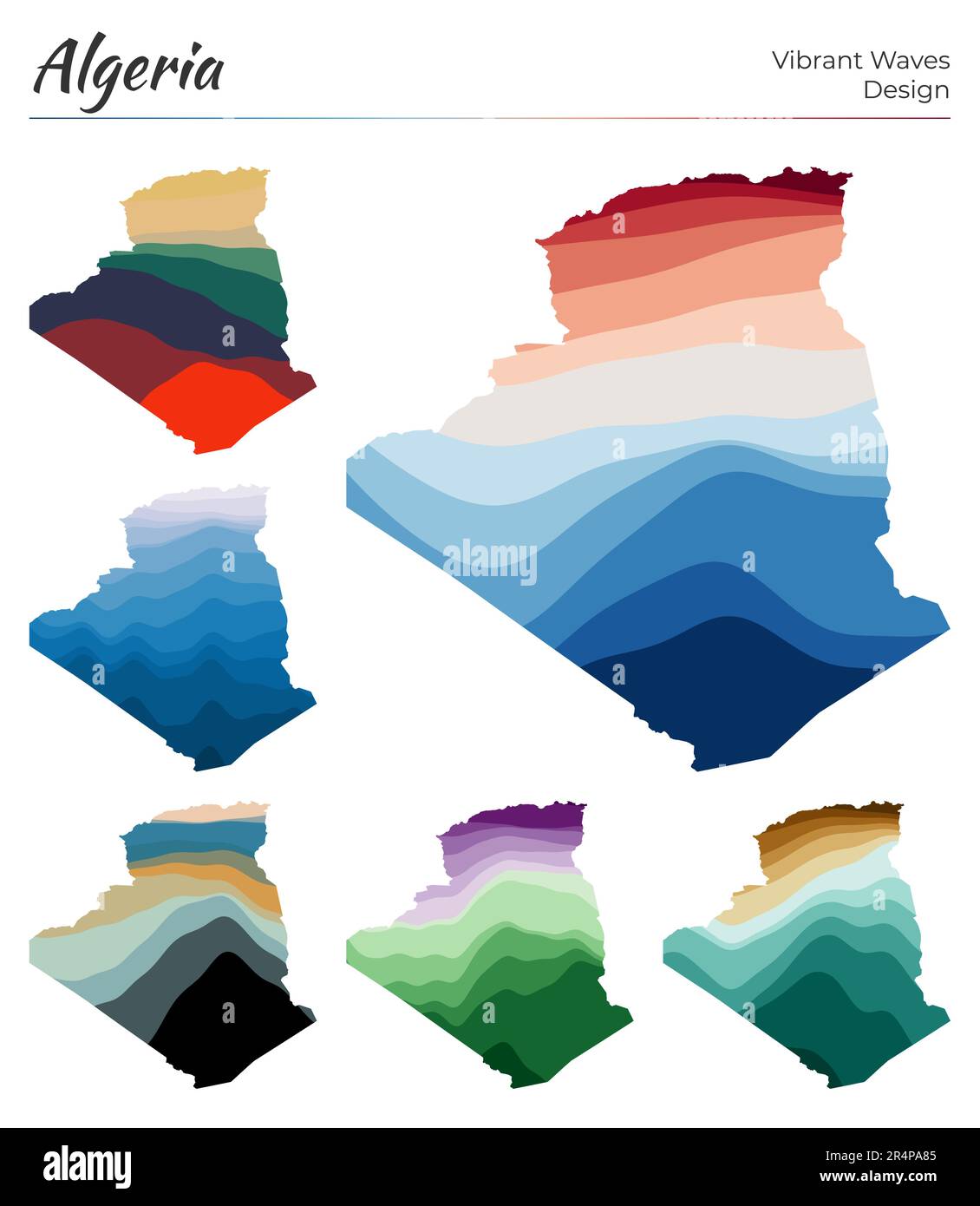 Set of vector maps of Algeria. Vibrant waves design. Bright map of ...