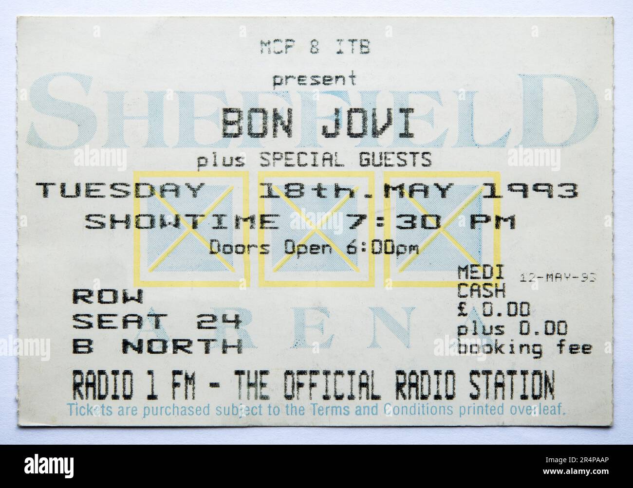 Concert ticket for the Bon Jovi gig at Sheffield Arena in the UK in May ...