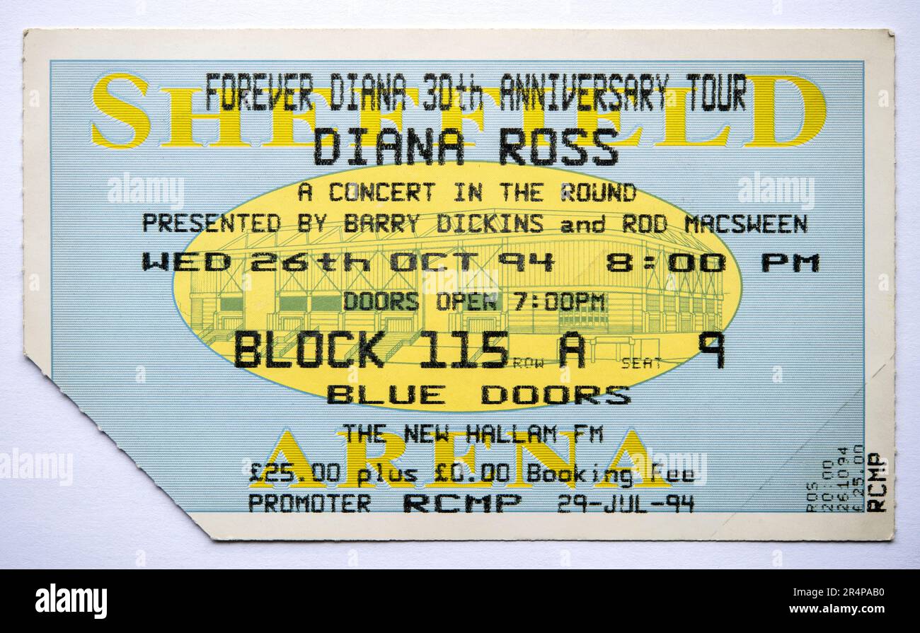 Concert ticket for the Diana Ross show at Sheffield Arena in the UK in ...