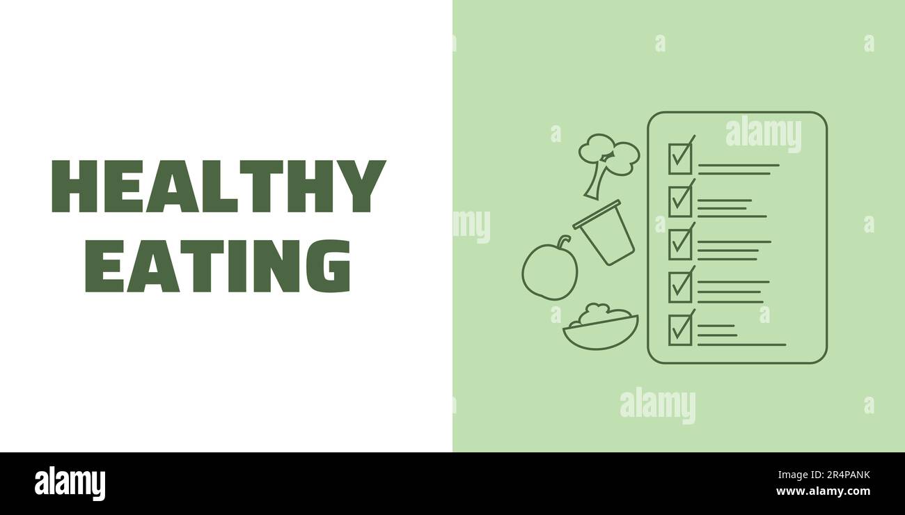 Healthy Eating Banner on White and Green Background. Stylish Banner ...