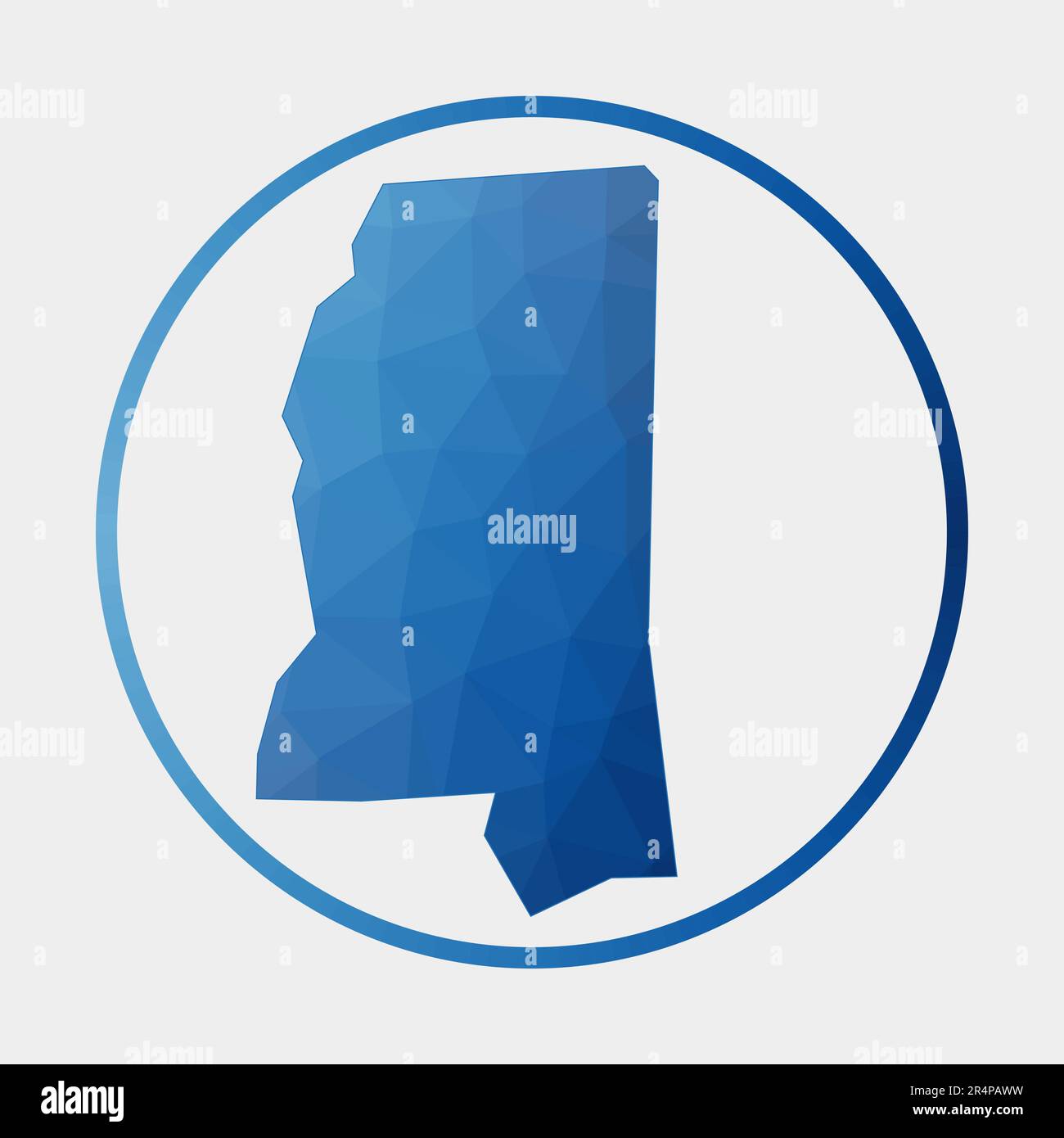 Mississippi icon. Polygonal map of the US state in gradient ring. Round ...