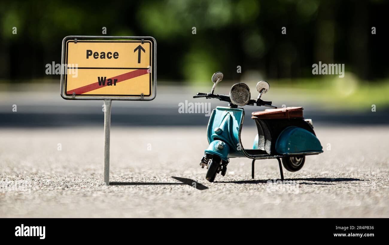 Street Sign the Direction Way to Peace versus War Stock Photo - Alamy