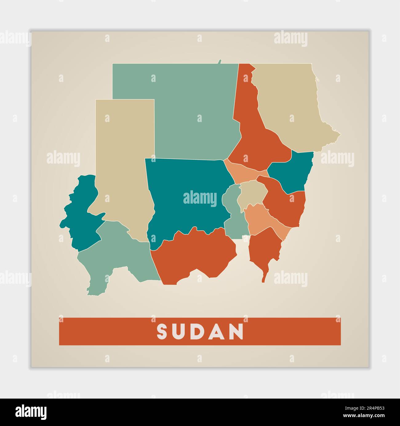 Sudan poster. Map of the country with colorful regions. Shape of Sudan ...