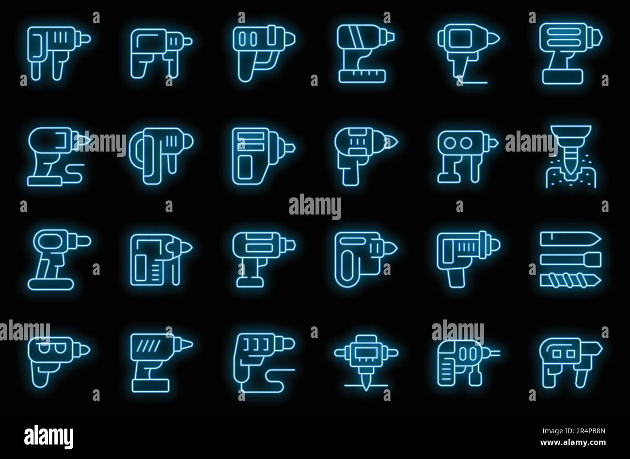 Electric hammer drill icons set outline vector. Drill hammer. Steel ...