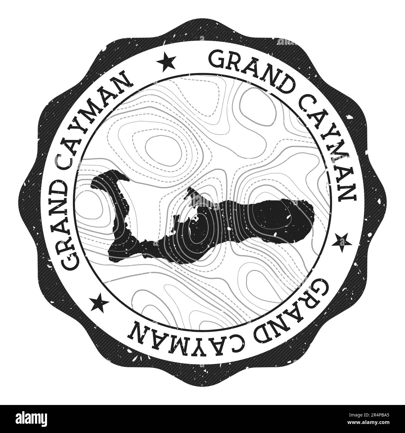 Grand Cayman outdoor stamp. Round sticker with map of island with ...
