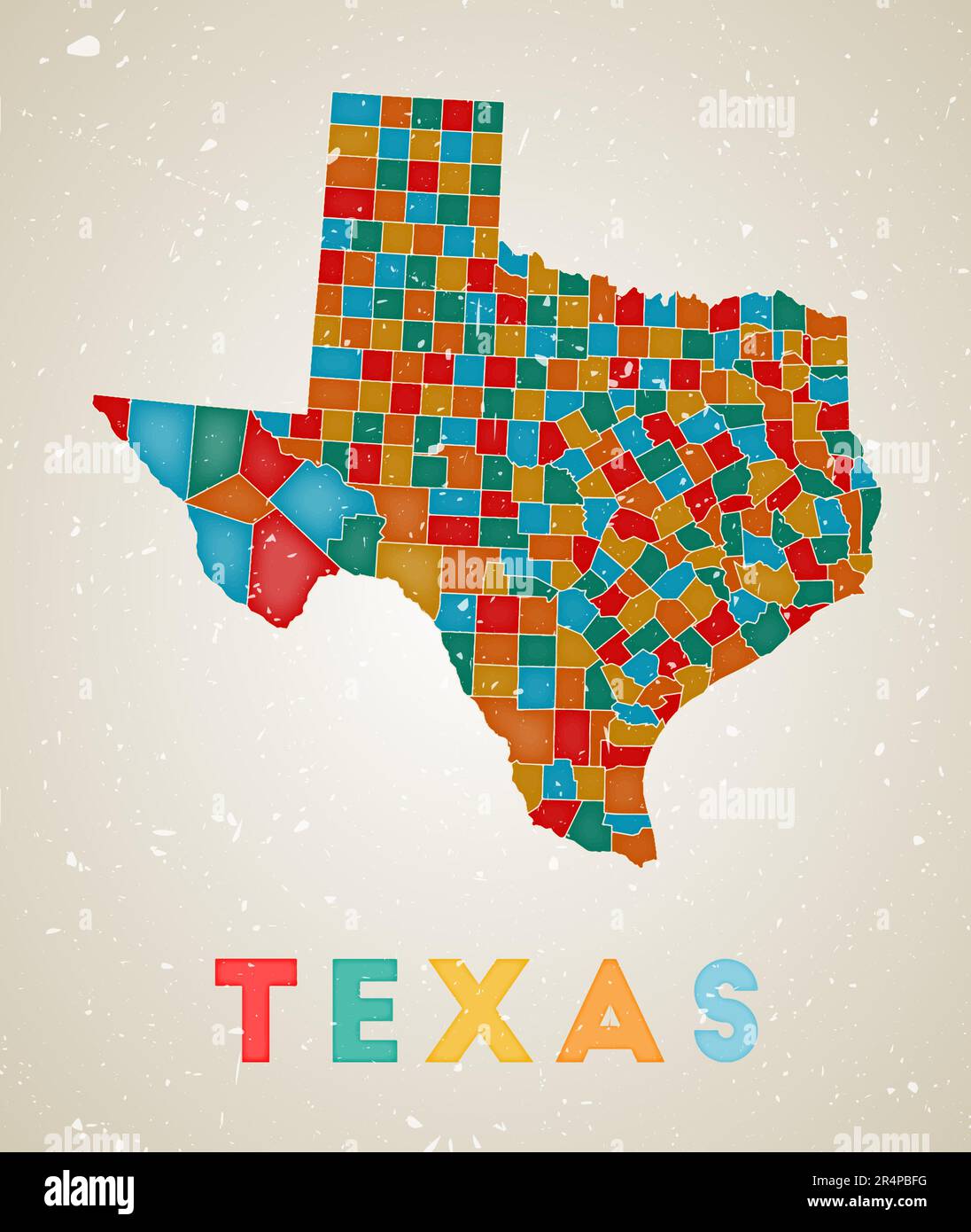 Texas map. US state poster with colored regions. Old grunge texture ...