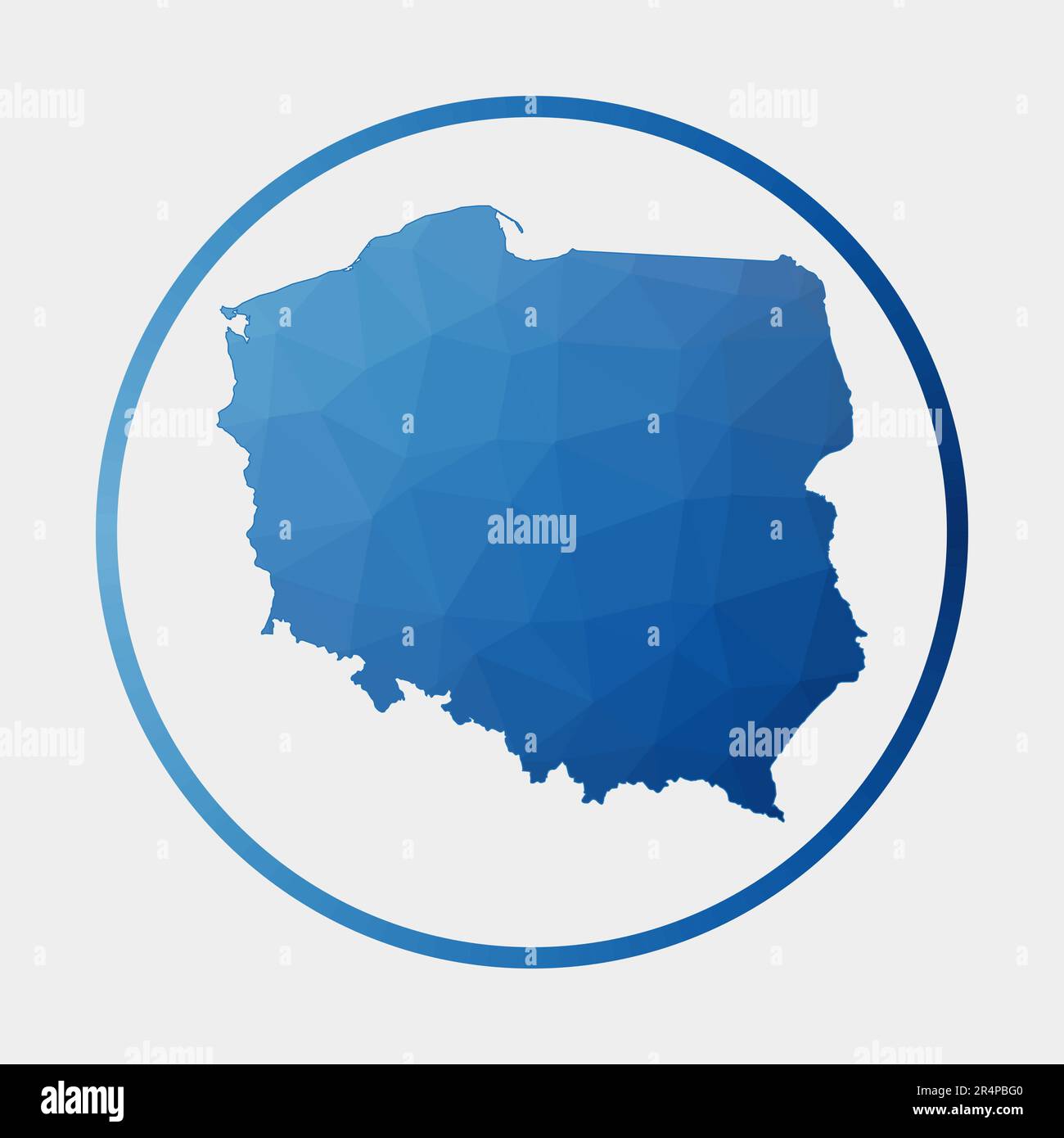 Poland icon. Polygonal map of the country in gradient ring. Round low ...