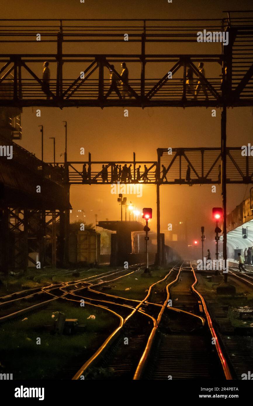 Dhaka Railway Station tracks by night, Dhaka, Bangladesh Stock Photo ...