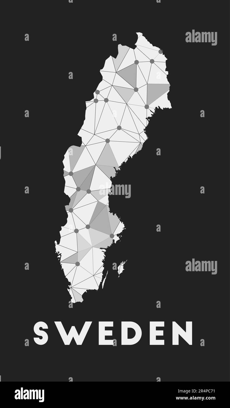 Sweden - communication network map of country. Sweden trendy geometric ...