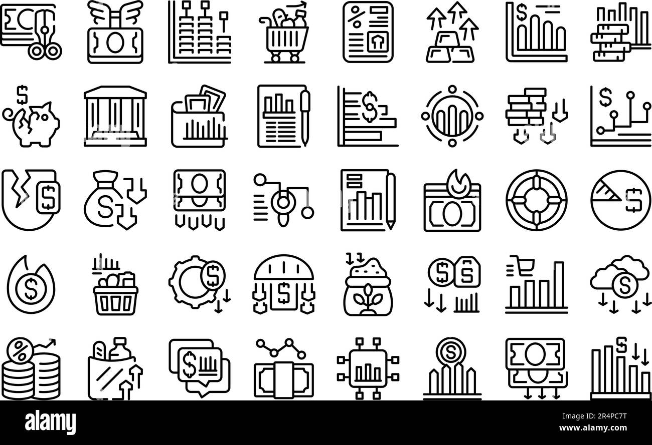 Inflation icons set outline vector. Cost food. Money business Stock ...