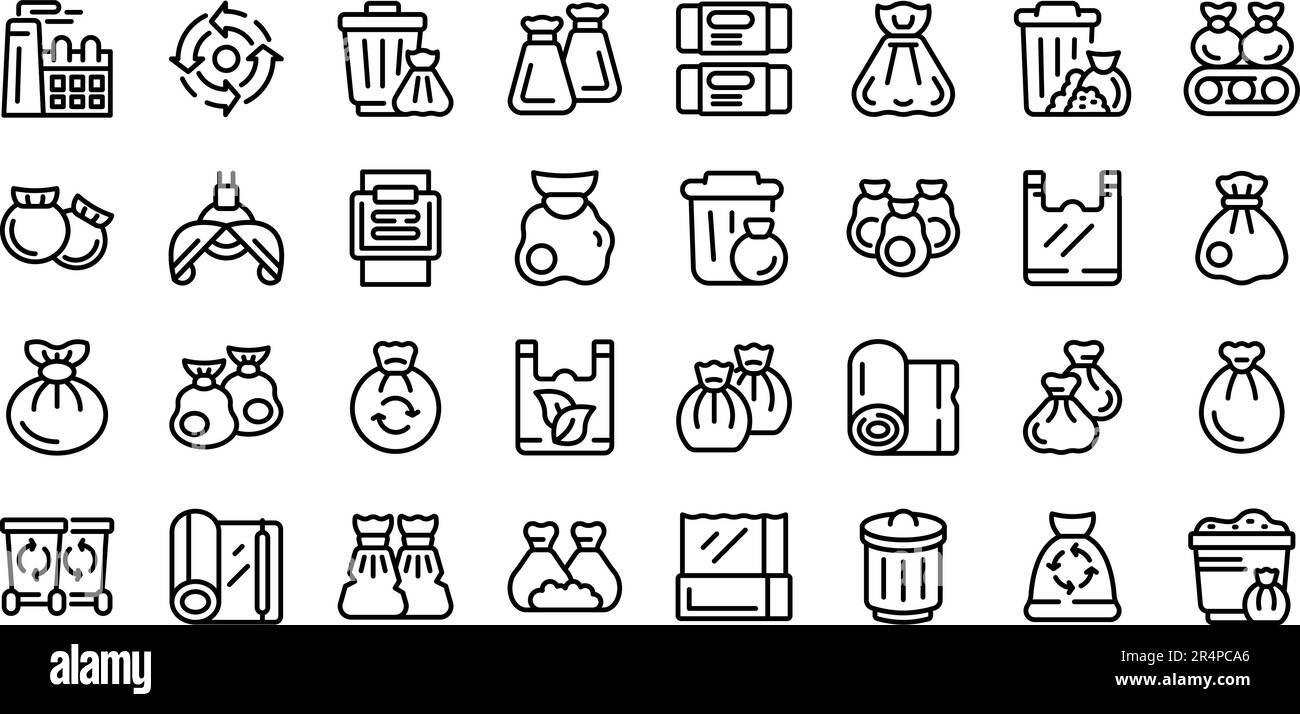 Garbage bags icons set outline vector. Blank clean. Bag bin Stock ...