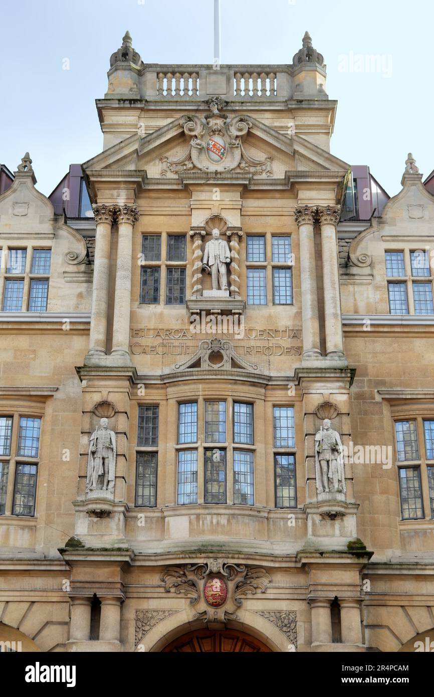 Oriel College, University of Oxford, with Statue of Cecil John Rhodes on the front of the ...