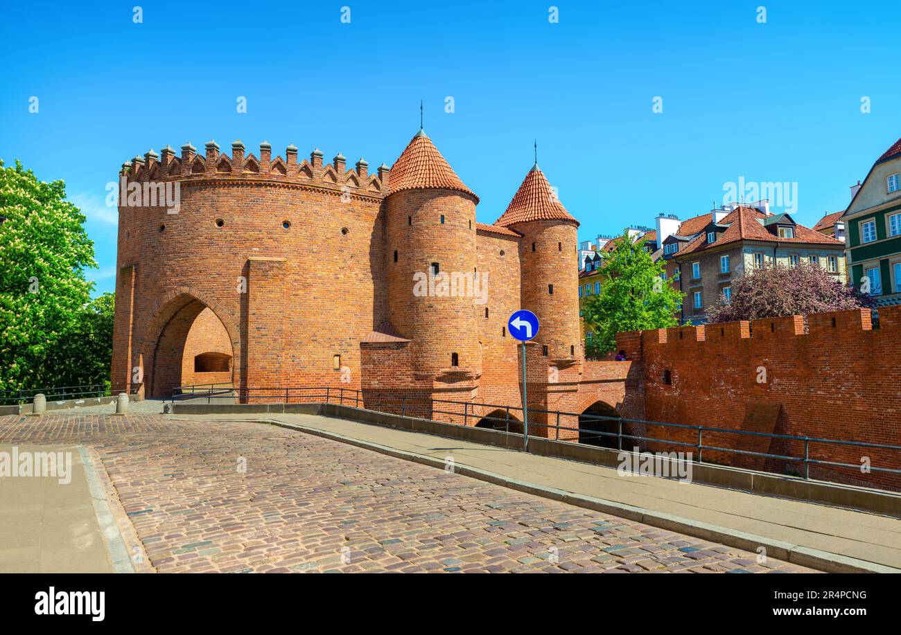 Ancient barbican fortress in the historical center of Warsaw Stock ...