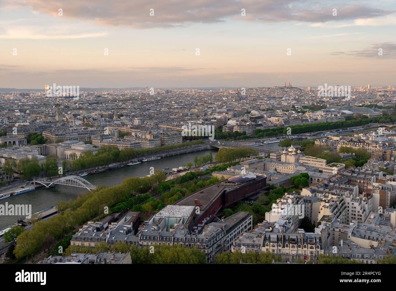 Paris aerial panorama with river Seine and Mont Martre, France ...