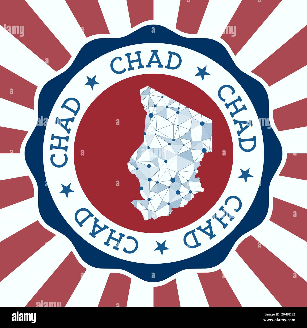 Chad Badge. Round logo of country with triangular mesh map and radial ...