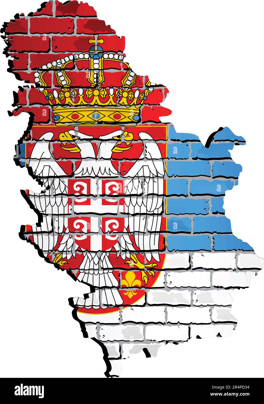 Shiny map of the Serbia on a brick wall - Illustration, Abstract grunge ...