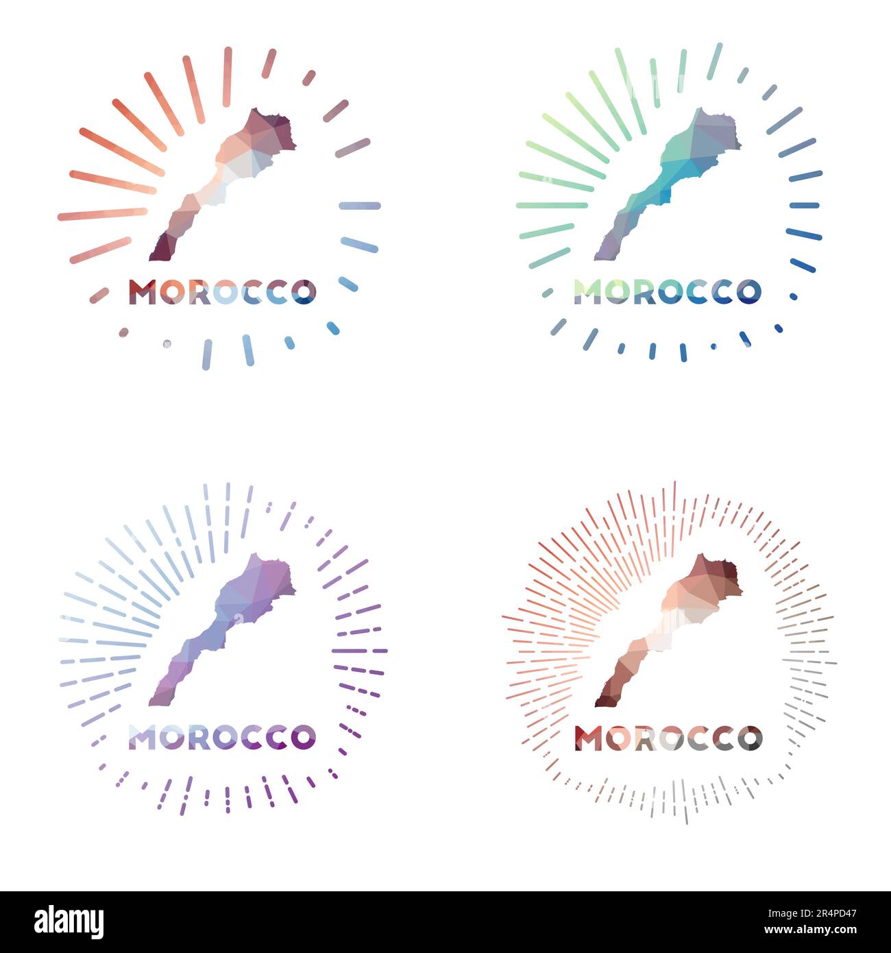 Morocco low poly sunburst set. Logo of country in geometric polygonal ...