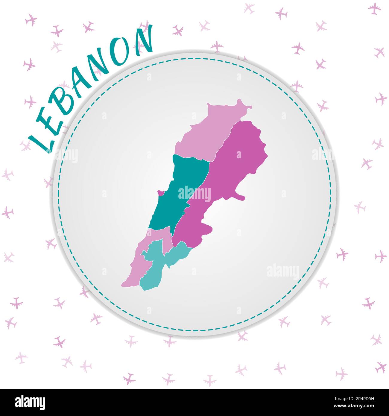 Lebanon map design. Map of the country with regions in emerald-amethyst ...