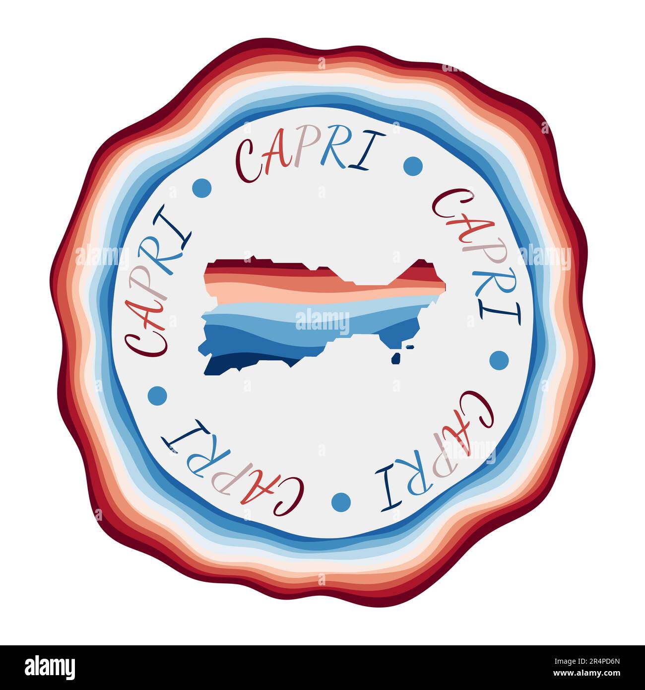 Capri badge. Map of the island with beautiful geometric waves and ...