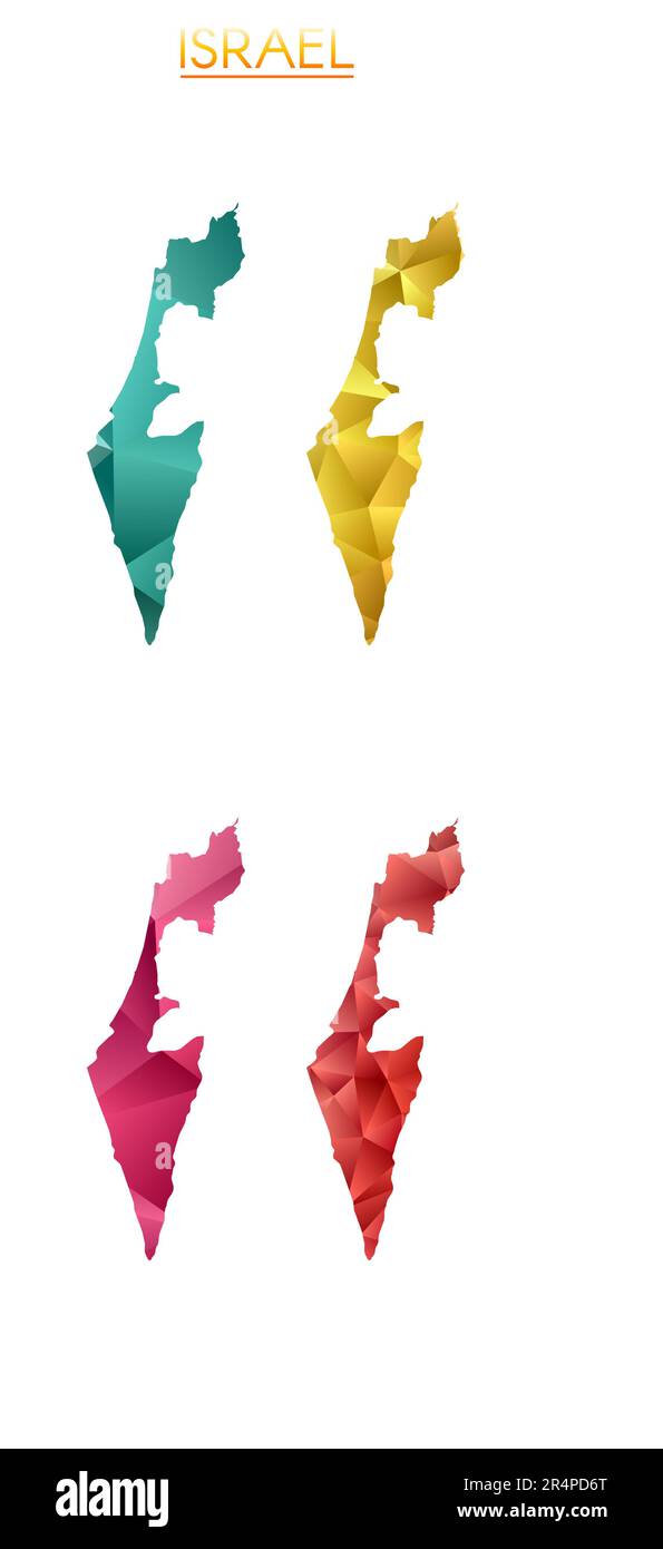 Set of vector polygonal maps of Israel. Bright gradient map of country ...