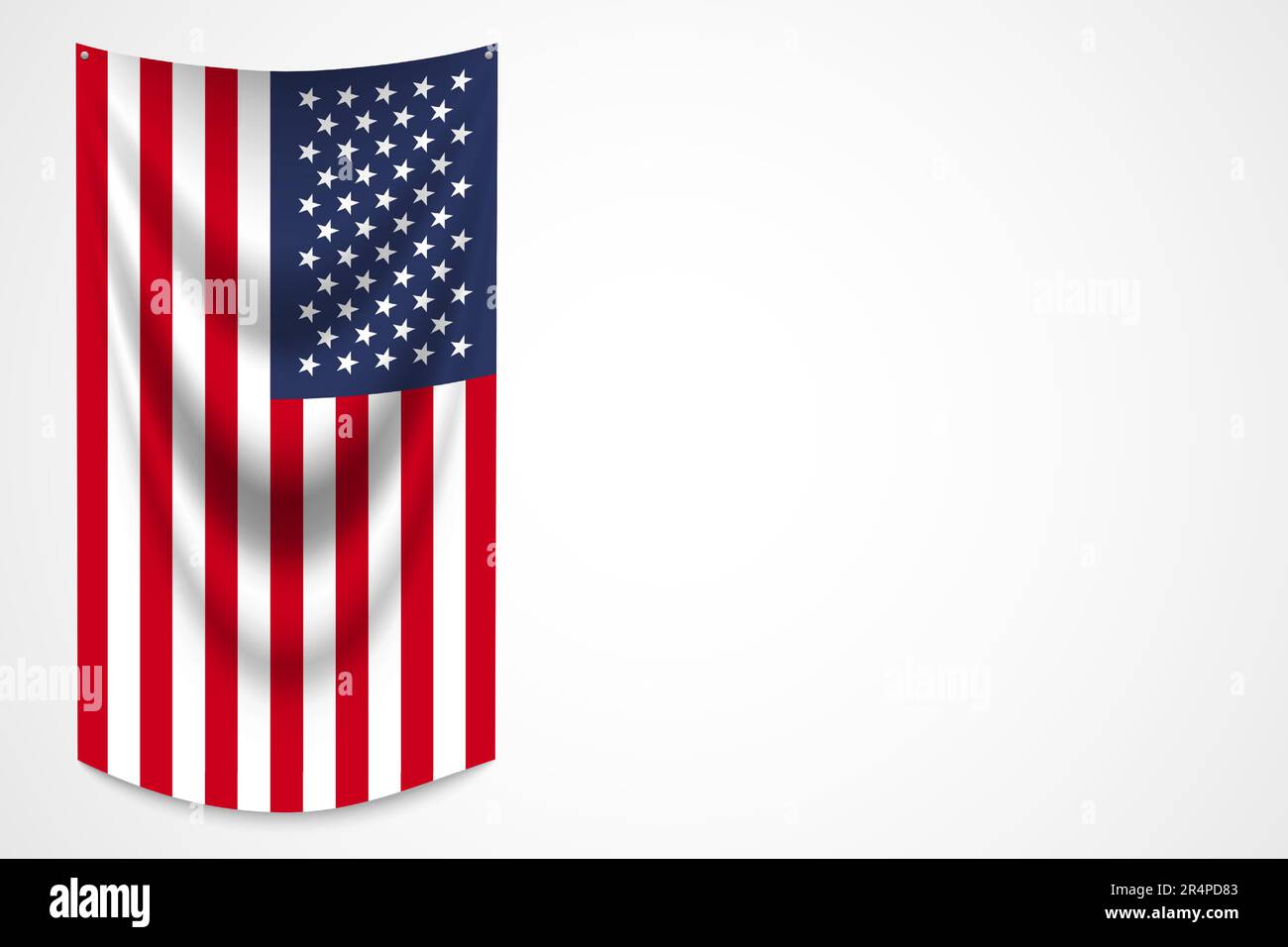 USA flag hanging on a white wall. America flag vector banner background ...