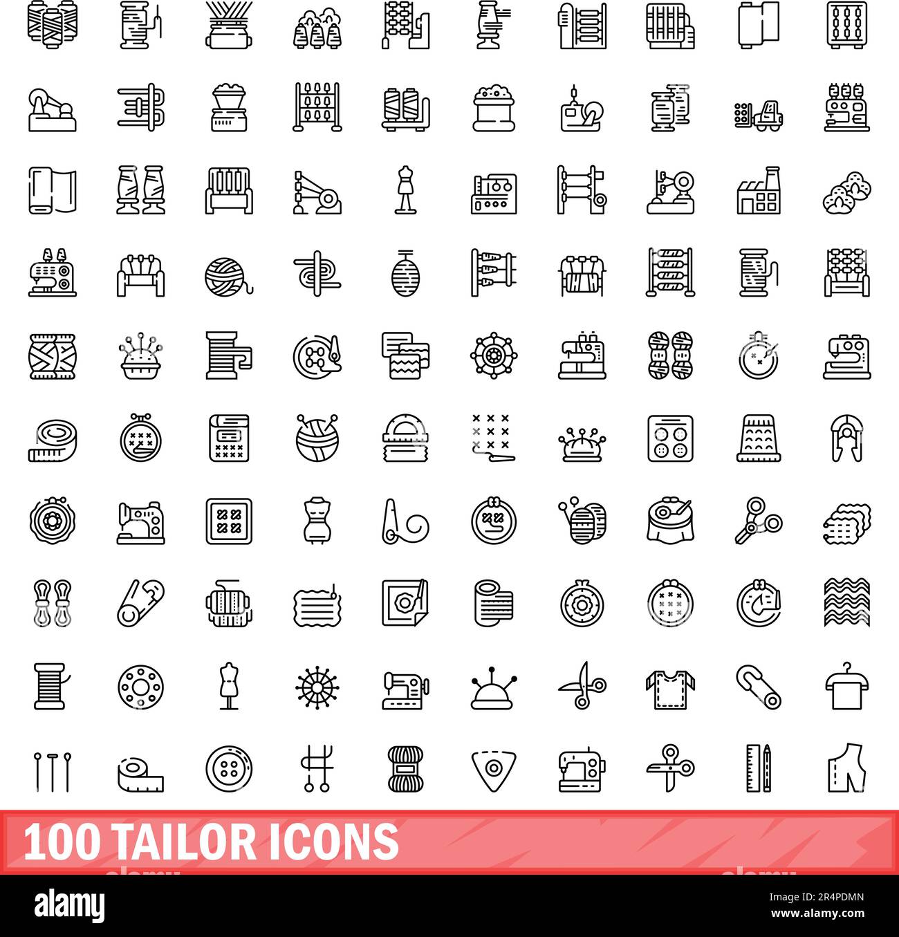100 tailor icons set. Outline illustration of 100 tailor icons vector ...
