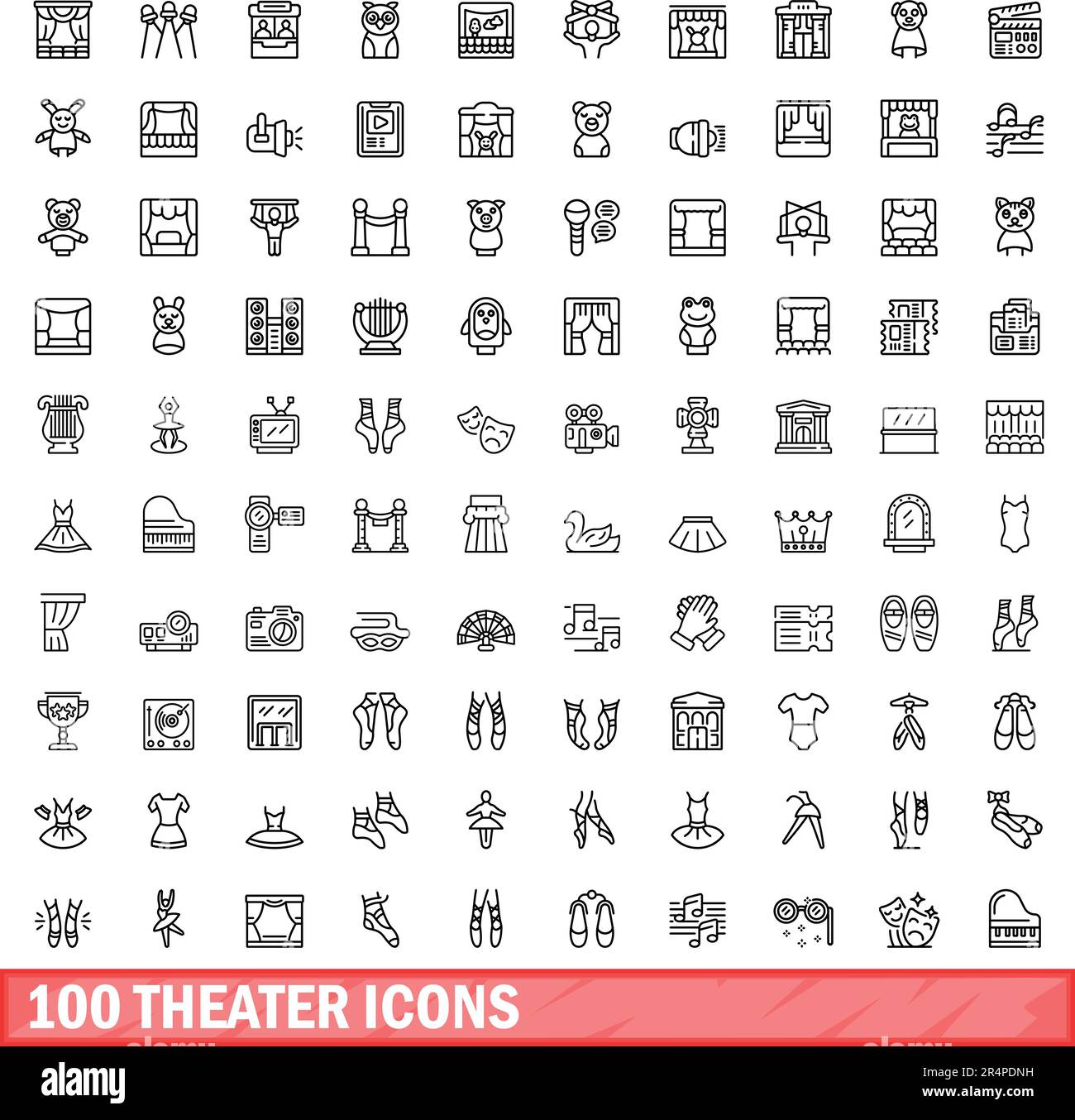 100 theater icons set. Outline illustration of 100 theater icons vector ...