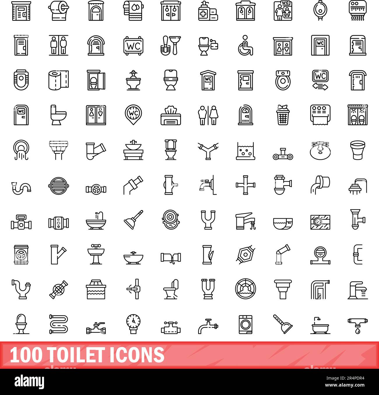 100 toilet icons set. Outline illustration of 100 toilet icons vector ...