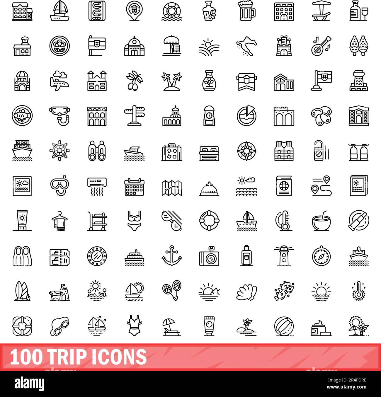 100 trip icons set. Outline illustration of 100 trip icons vector set ... 100 trip icons set. Outline illustration of 100 trip icons vector set ...