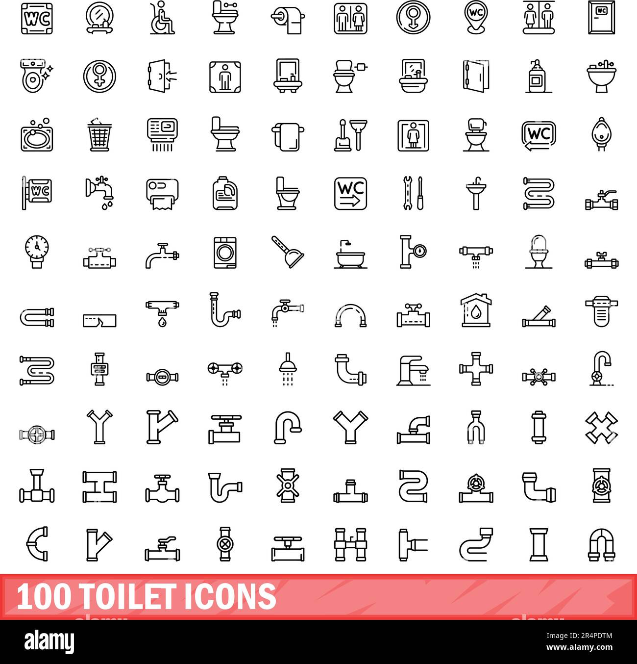 100 toilet icons set. Outline illustration of 100 toilet icons vector ...