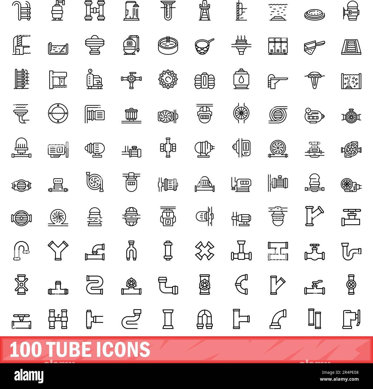 100 tube icons set. Outline illustration of 100 tube icons vector set ...