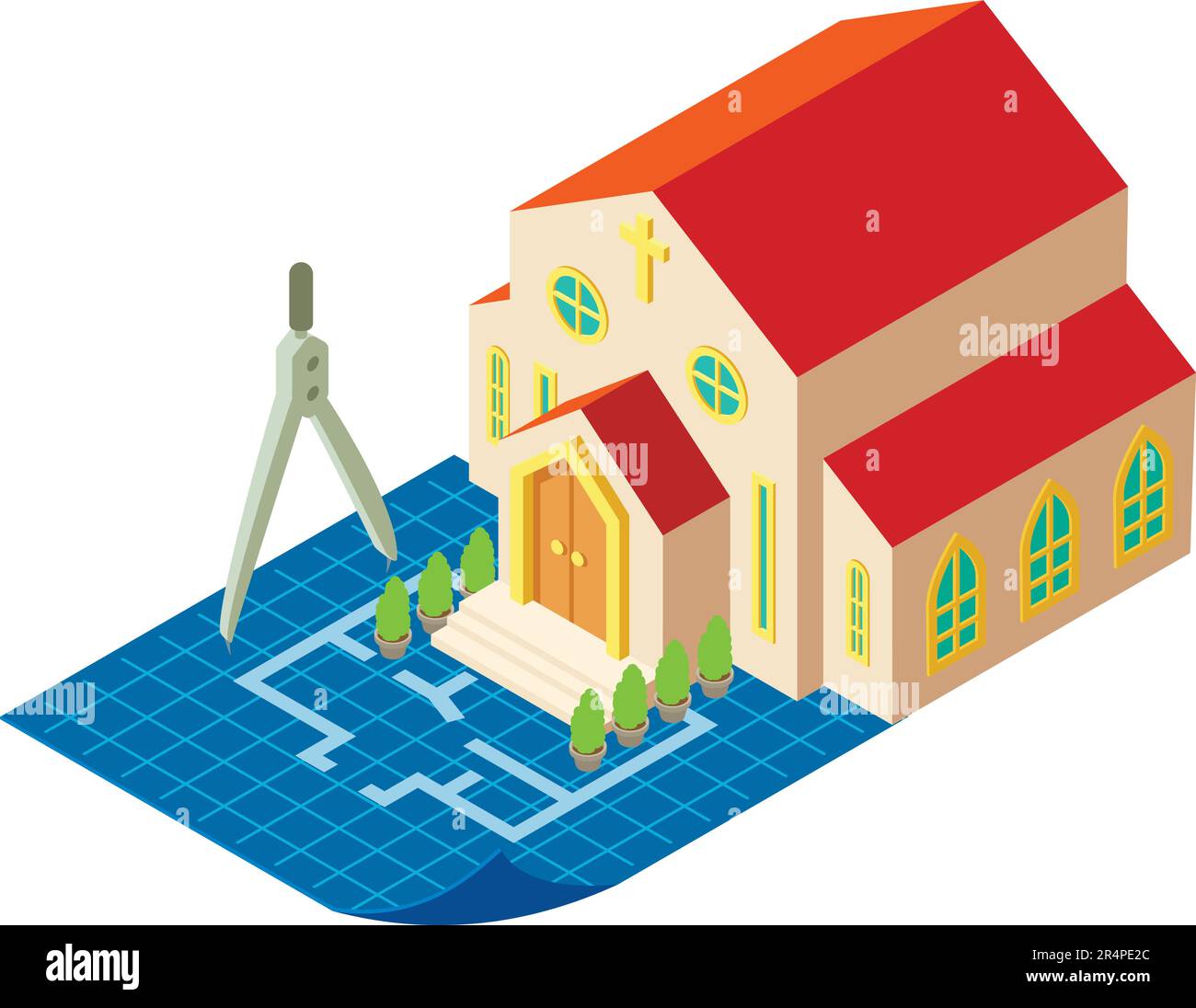 Church project icon isometric vector. Church building model stands on ...