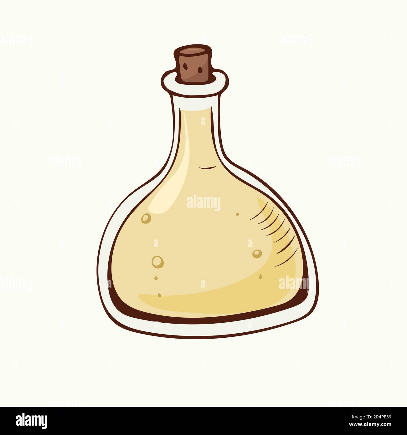 Vector illustration of Hand drawn Small glass bottle with yellow potion ...