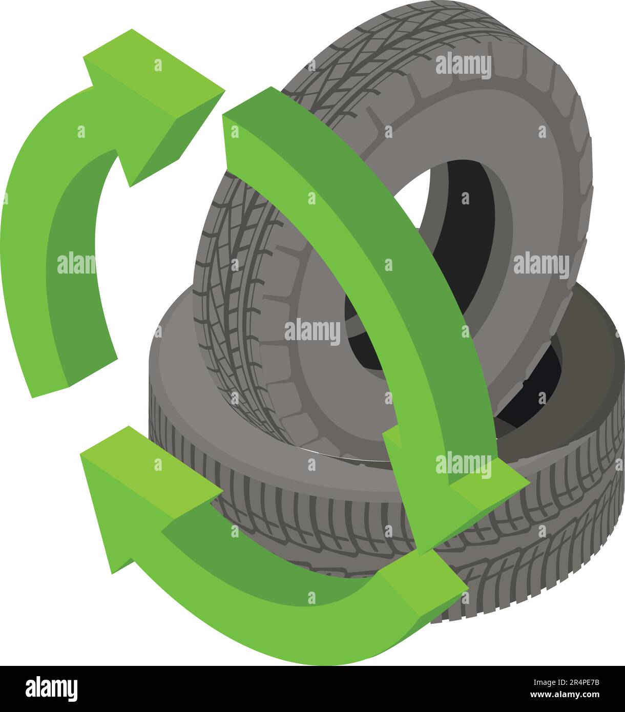 Recycling concept icon isometric vector. Old worn car tire and recycling sign. Environmental ...