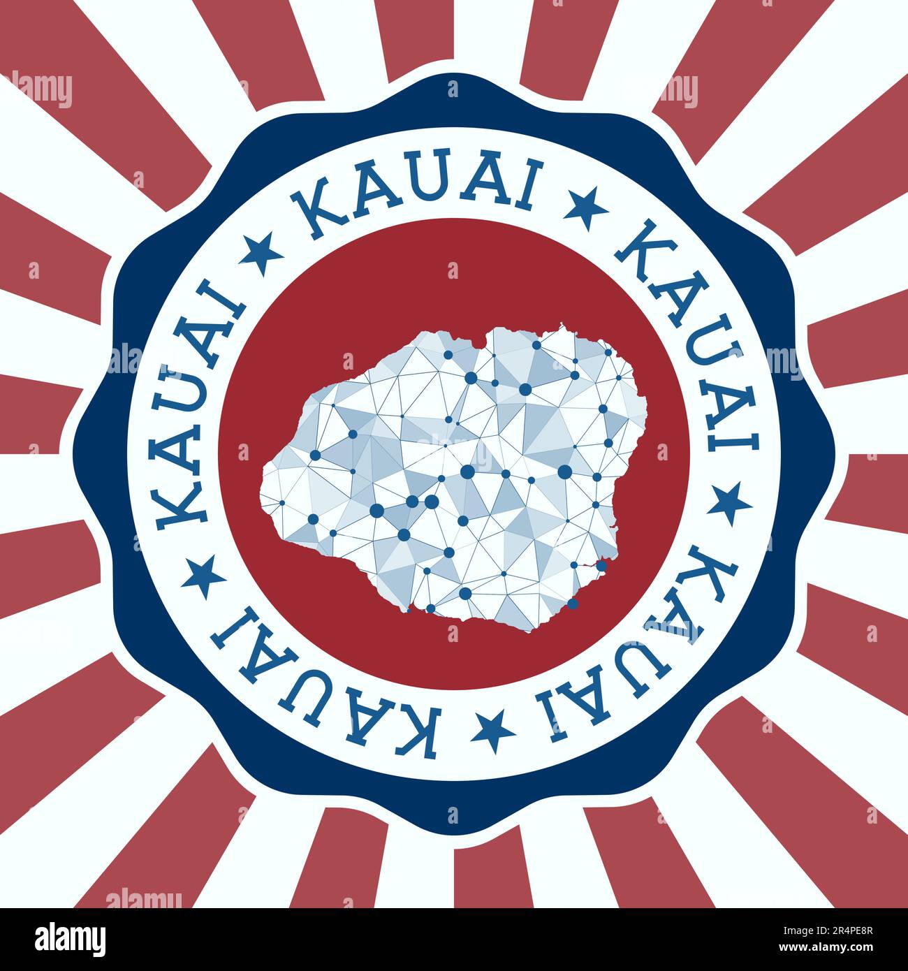Kauai Badge. Round logo of island with triangular mesh map and radial ...