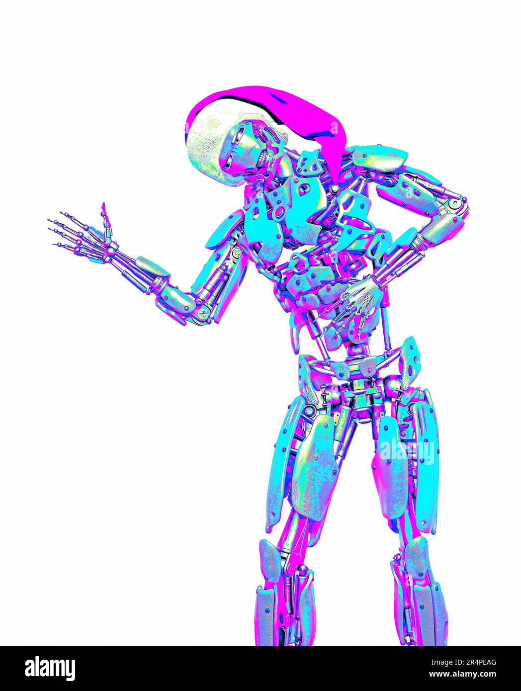 cyborg is doing a robot dance like a santa on christmas time, 3d ...