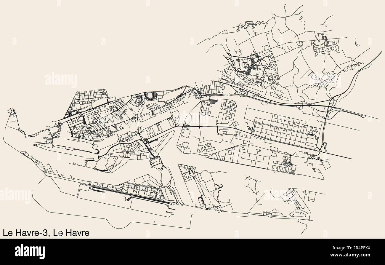 Street roads map of the LE HAVRE-3 CANTON, LE HAVRE Stock Vector Image ...