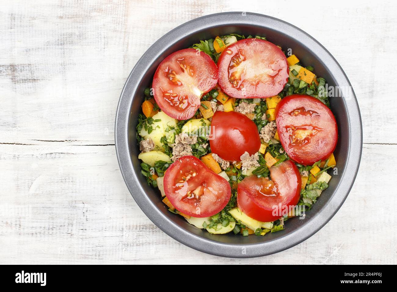 Traditional tomato, fish and cheese casserole. Italian healthy food ...