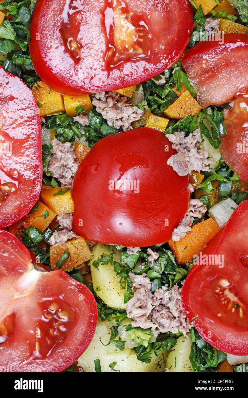 Traditional tomato, fish and cheese casserole. Italian healthy food ...