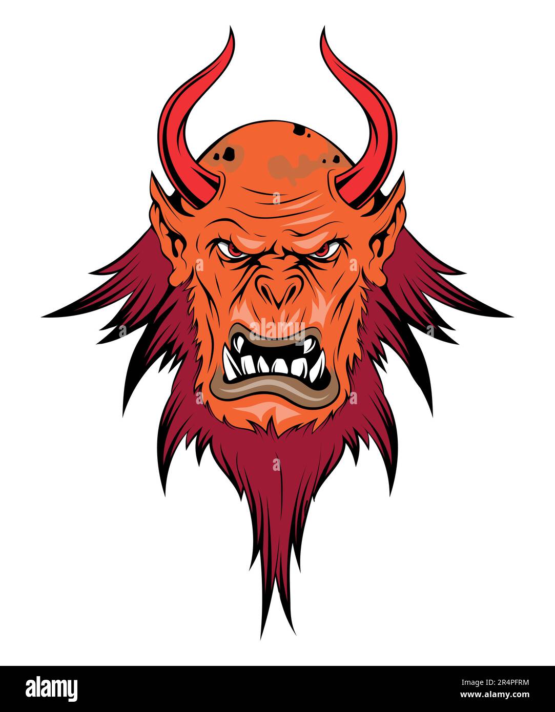 Devil head. Vector illustration of a monster with horns. Evil character ...