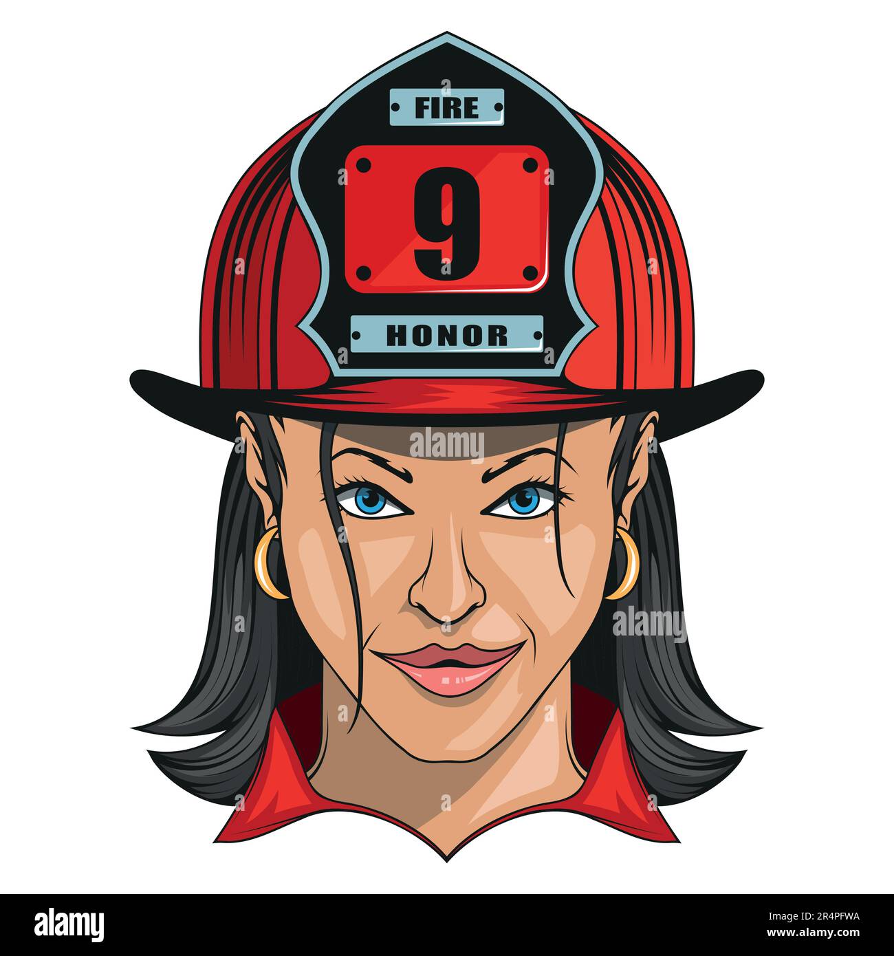 Firefighter girl. Vector illustration of a beautiful female firefighter ...