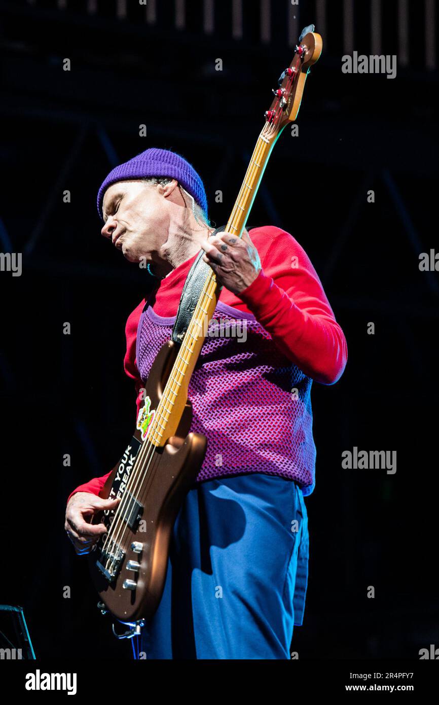 Napa, USA. 28th May, 2023. Flea of the Red Hot Chili Peppers performs ...
