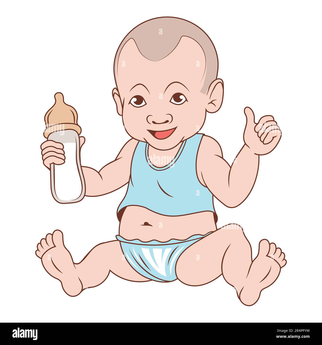 Happy baby. Vector illustration of a cute little baby boy drink milk ...