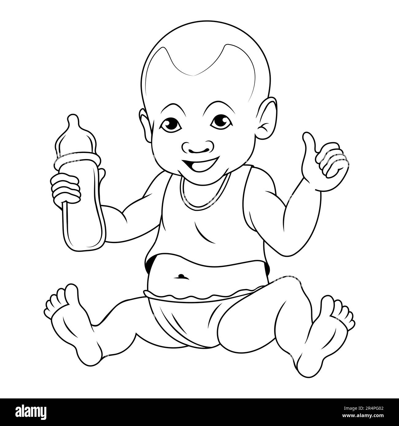 Happy baby. Vector illustration of a sketch cute little baby boy drink ...